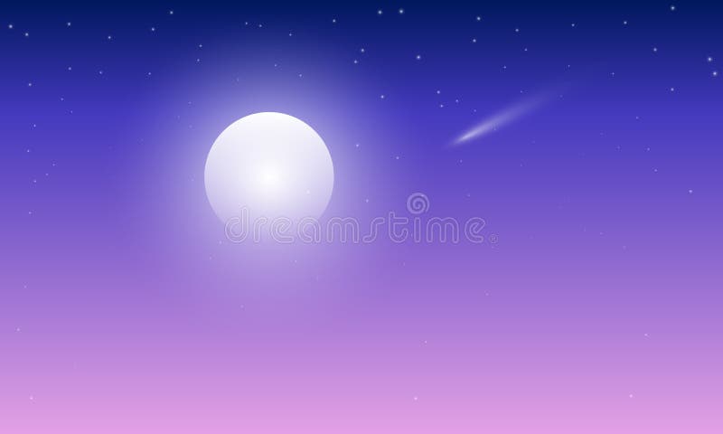 Moon and Comet on Blue Violet Sky Stock Vector - Illustration of comet ...