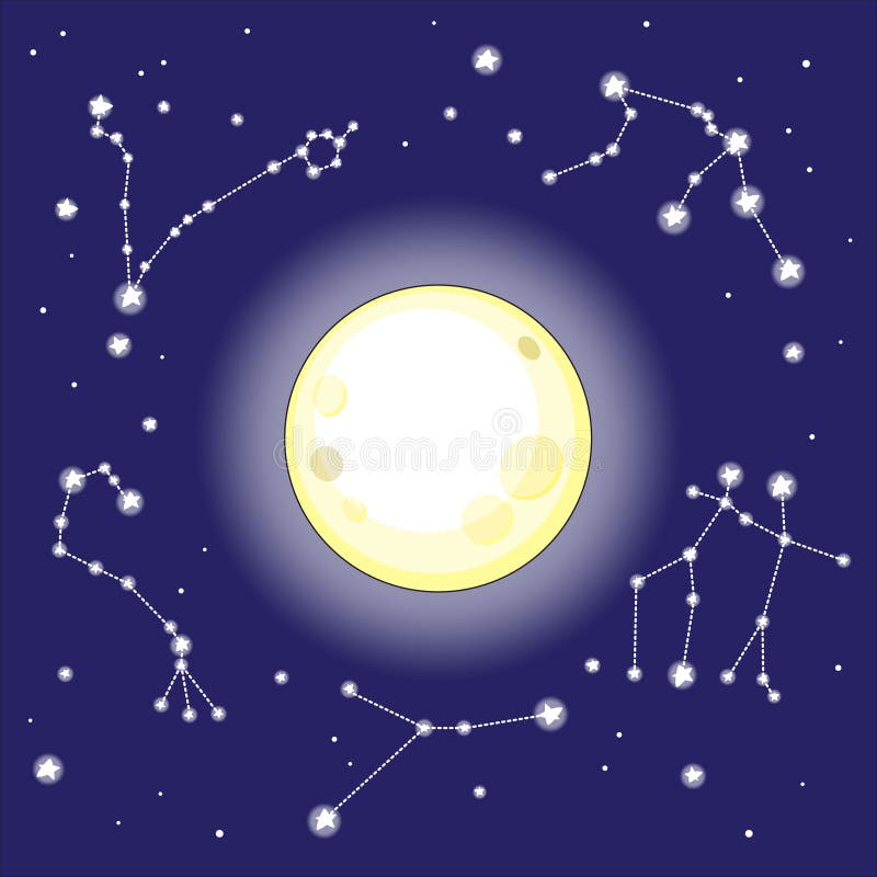Moon and Constellations in the Night Sky. Stock Vector - Illustration ...