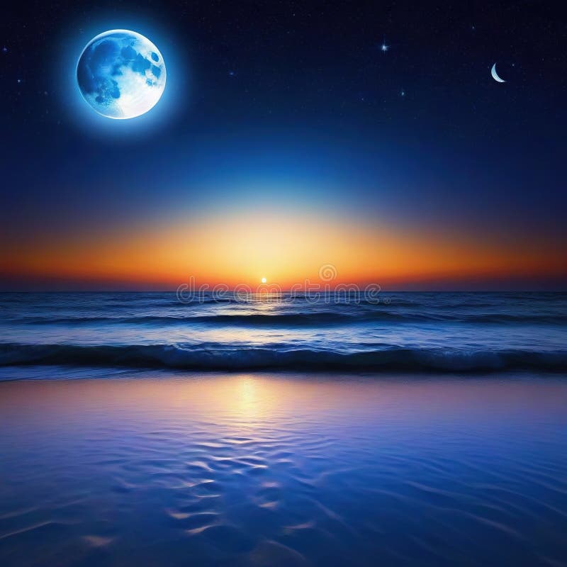 The Moon and Crescent are Featured in the Sky with Stock Image - Image ...