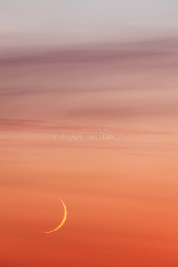 Moon Crescent and Pastel Colors Sunset Sky Stock Photo - Image of ...