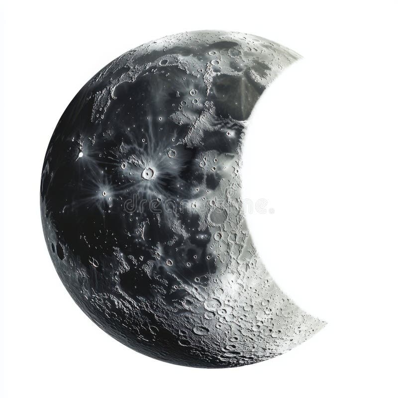 Moon in Crescent Phase with Detailed View of Craters and Surface ...