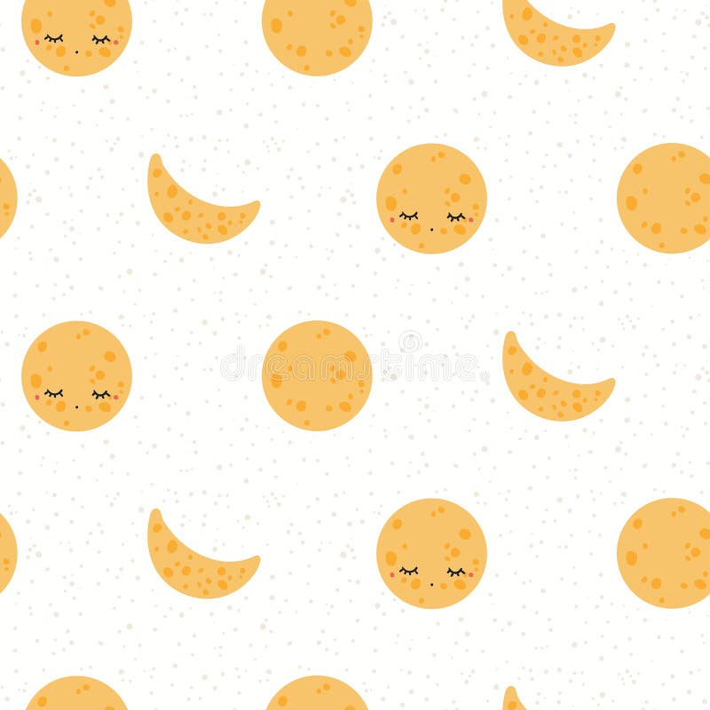 Moon with Cute Face, Dots Seamless Pattern Stock Vector - Illustration ...