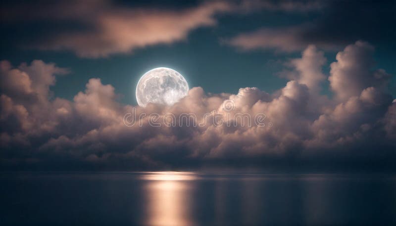 Moon in Dark Clouds. Moonlight Over the Water on a Cloudy Night Stock ...
