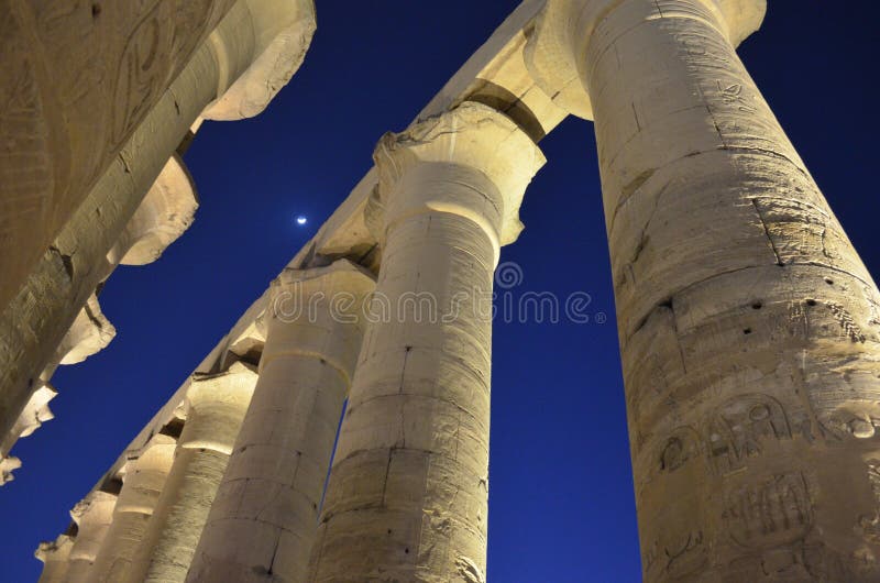 Moon Above Temple Columns in Ancient Egypt Stock Image - Image of dark ...