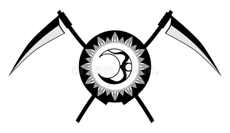 Moon Decorated with Sickles, Black and White, Fantasy, Isolated. Stock ...