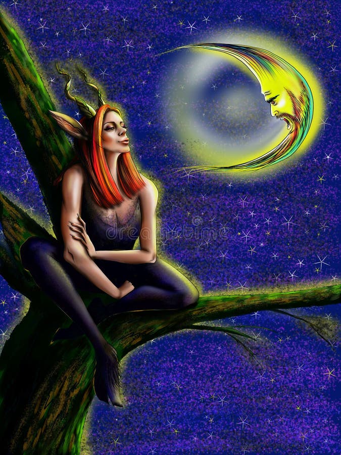 The Moon and the Devil are Talking. Stock Illustration - Illustration ...