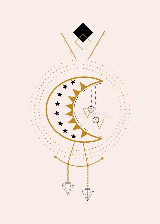 Moon and Diamonds in a Geometric Composition Stock Vector ...