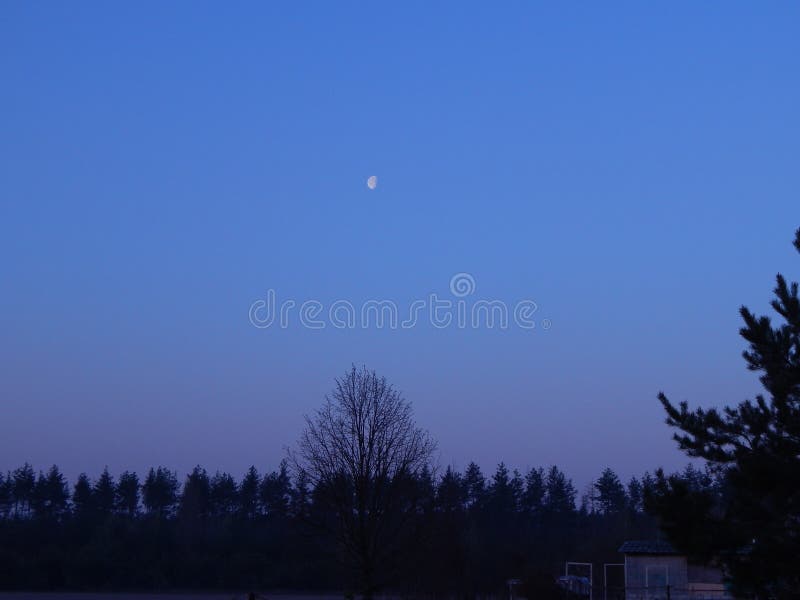 Moon Early in the Morning in the Countryside Stock Image - Image of ...