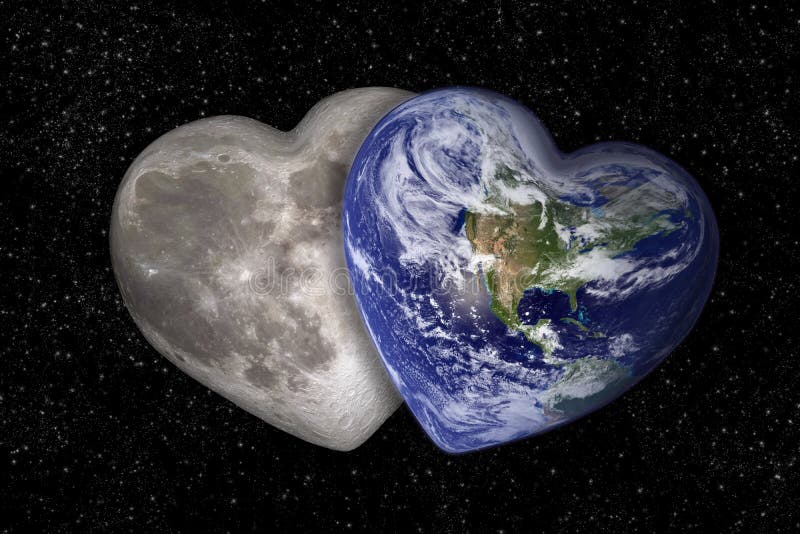 Moon and Earth in the Shape of a Heart Stock Image - Image of ...