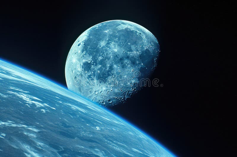 Moon and Earth from Space Perspective. Stock Illustration ...