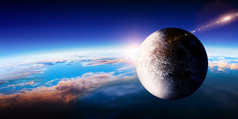 Moon and Earth, View from Planet Orbit, Space Beauty Stock Photo ...
