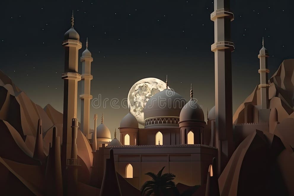 Moon Eclipse and Mosque for Ramadan Kareem Stock Illustration ...