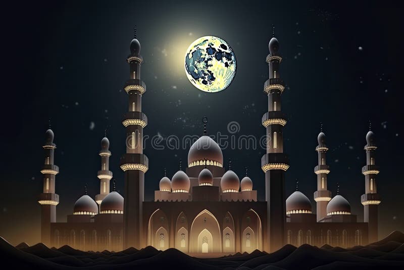 Moon Eclipse and Mosque for Ramadan Kareem Stock Illustration ...