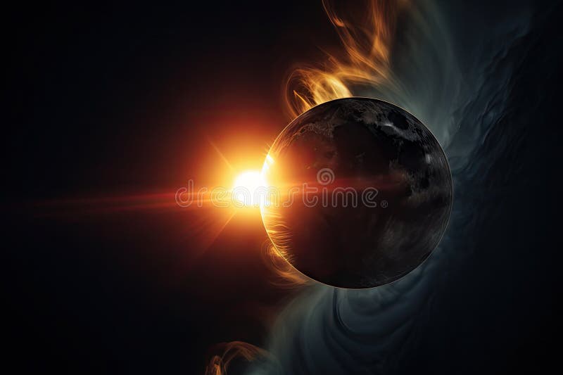 Moon Eclipsing the Sun, with Solar Flares and Corona Visible Stock ...