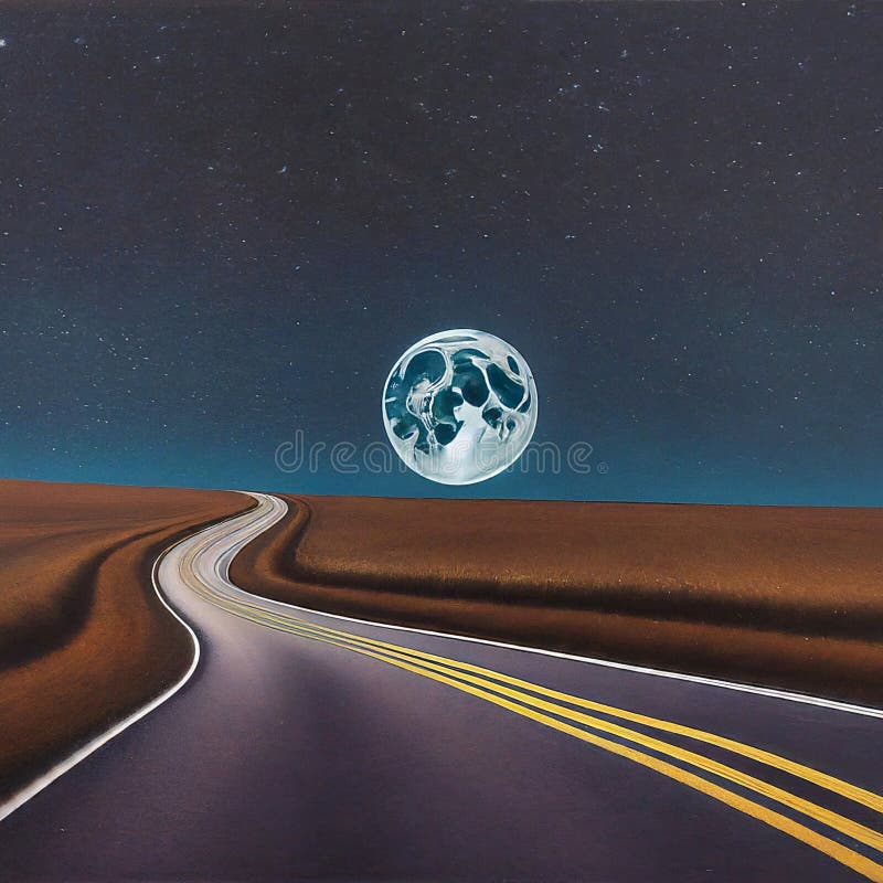 Moon at the End of the Road Stock Illustration - Illustration of text ...
