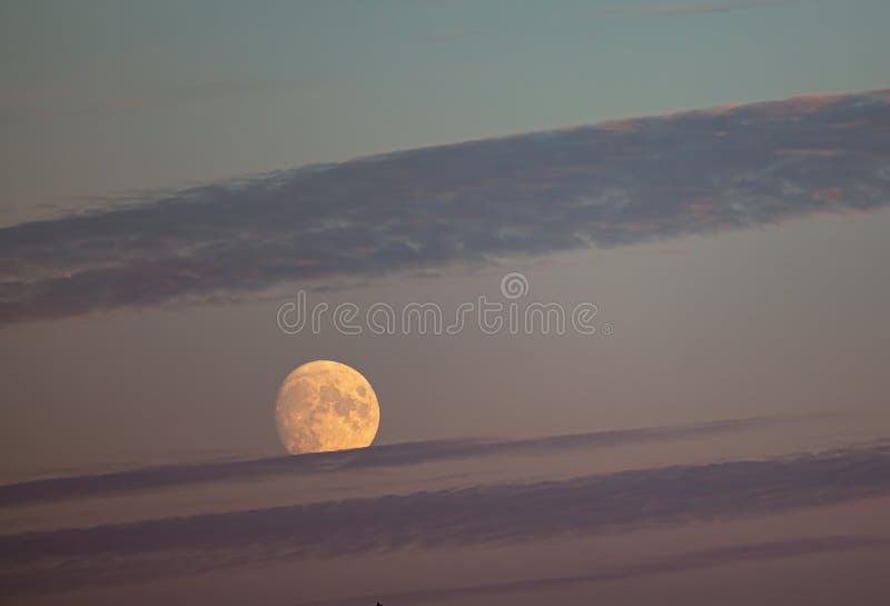 The Moon in the Evening Bright Sky is Surrounded by Thin Clouds Stock ...