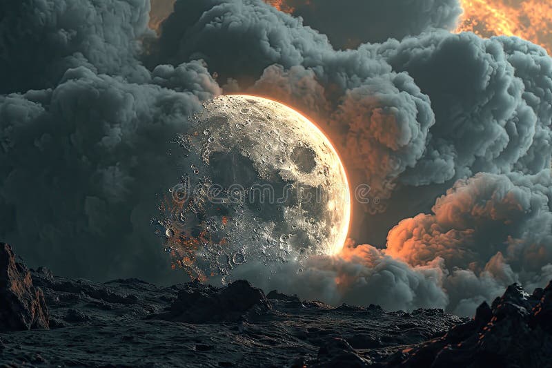 The Moon the Moon Explodes, Surreal Landscape Stock Photo - Image of ...