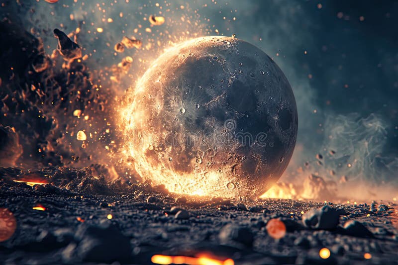 The Moon the Moon Explodes, Surreal Landscape Stock Image - Image of ...