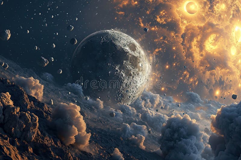 The Moon the Moon Explodes, Surreal Landscape Stock Photo - Image of ...