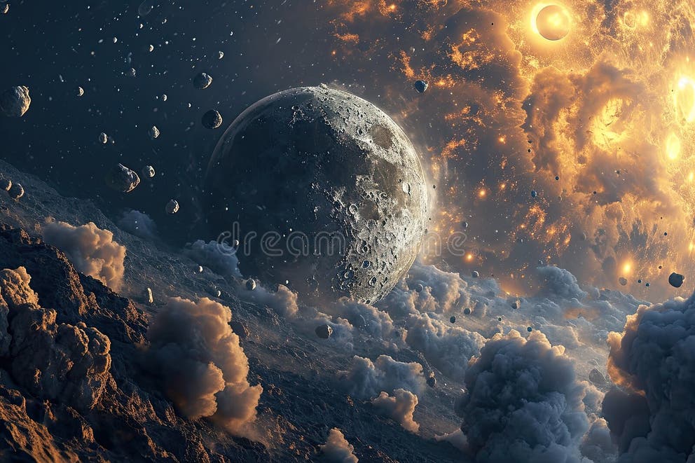 The Moon the Moon Explodes, Surreal Landscape Stock Photo - Image of ...