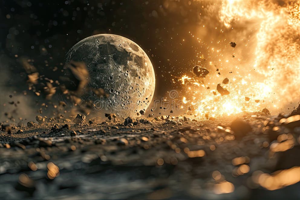 The Moon the Moon Explodes, Surreal Landscape Stock Image - Image of blue, surreal: 332282317