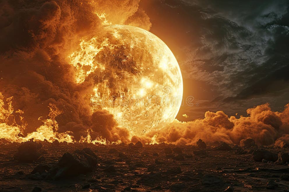 The Moon the Moon Explodes, Surreal Landscape Stock Photo - Image of ...