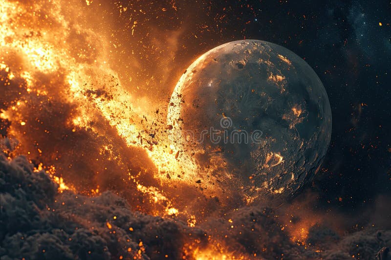 The Moon the Moon Explodes, Surreal Landscape Stock Photo - Image of ...