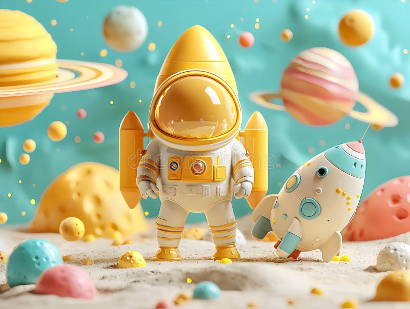 Moon Exploration with Tiny Astronaut Next To a Rocket, Surrounded by ...