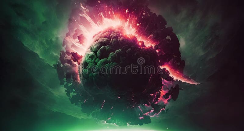 Moon Explosion on Alien Planet. Cosmic Wallpaper Stock Illustration ...