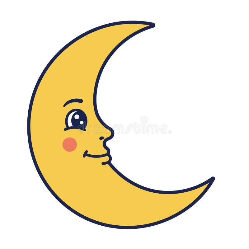 Moon with face clipart stock vector. Illustration of playful - 372054554