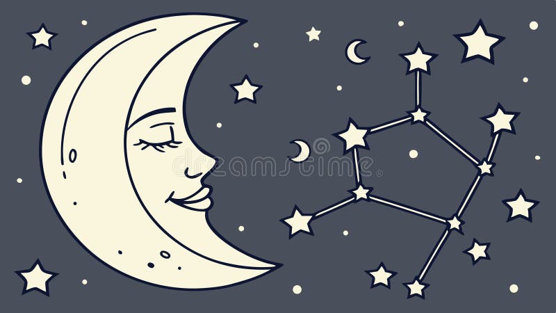 Moon Face Stars Constellation Night, Vector Design Generative AI Stock ...