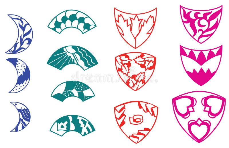 Moon,fan, flower pattern stock illustration. Illustration of blue ...