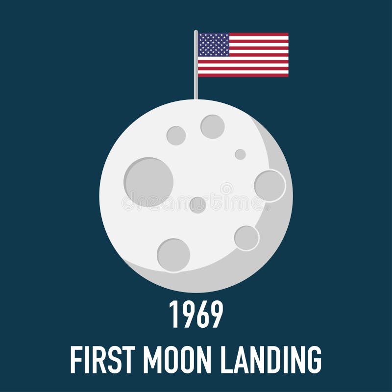 Moon First Landing 1969 Flat Design Vector Stock Illustration ...