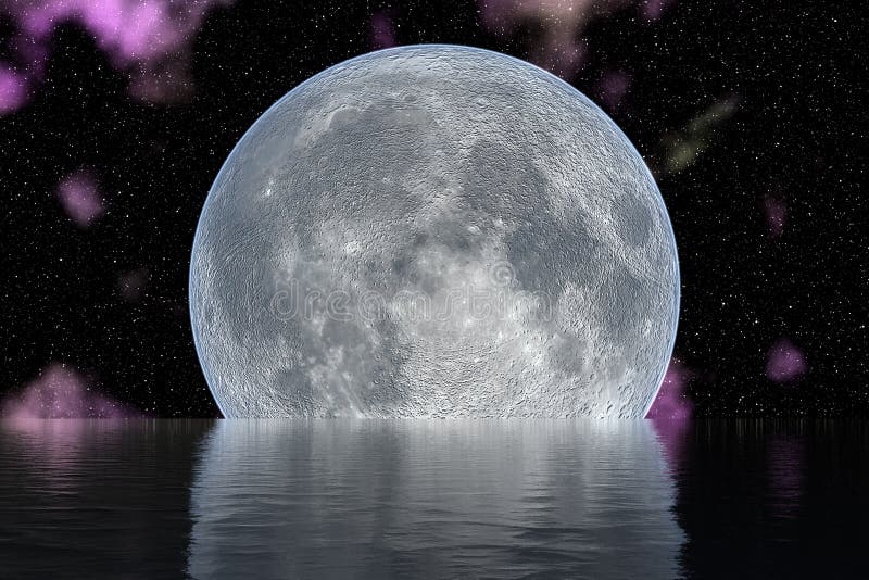 Moon in Front of Deep Space with Water Reflection. No NASA Images Stock ...