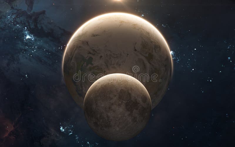 Moon in Front of Earth in Sunshine. Solar System Stock Image - Image of ...