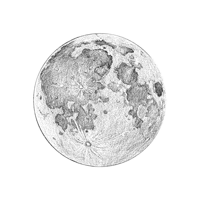 Moon Full Phase, Illustration Sketch Style, Full Moon Image on White ...