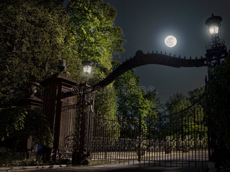 Moon and gates stock image. Image of moon, urns, iron - 74259107