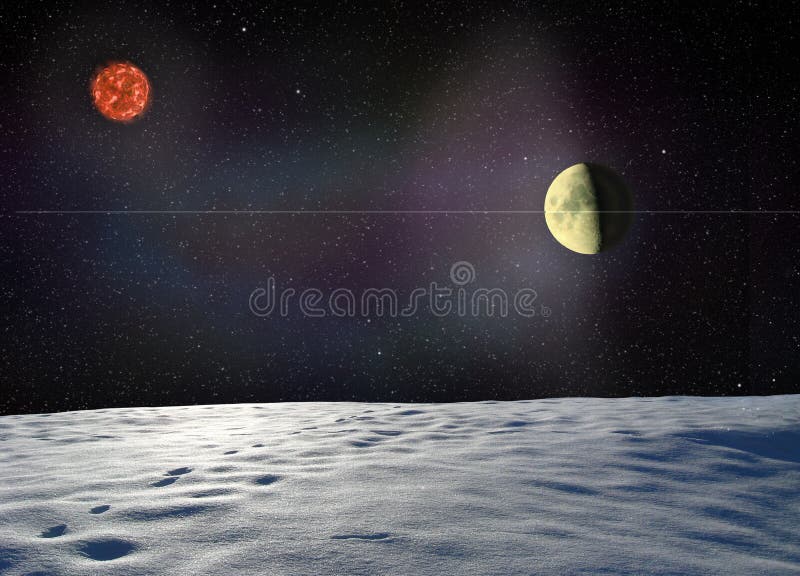 Moon in Space Over Planet Earth. Space Landscape. Starry Sky with Moon ...