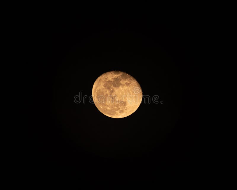 Yellow Full Moon with Crater Textured Glowing with Starry in Night Sky ...