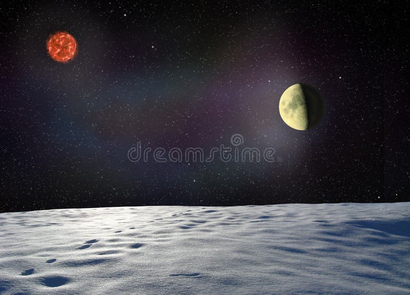 Moon In Space Over Planet Earth. Space Landscape. Starry Sky With Moon ...