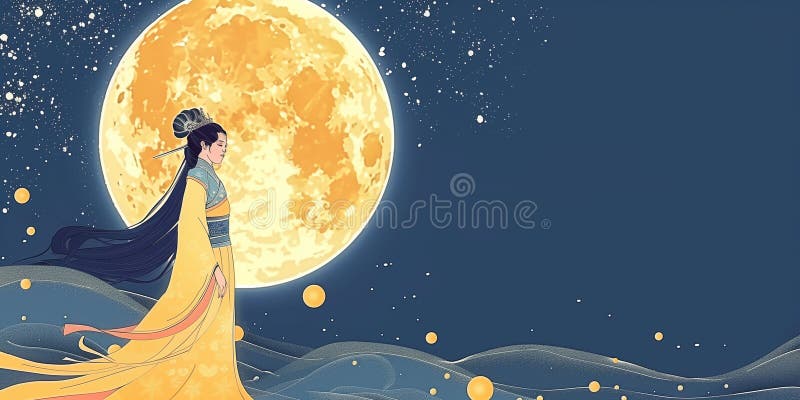 Moon Goddess Chang E Stands in a Moonlit Night Sky. Generative AI Stock ...