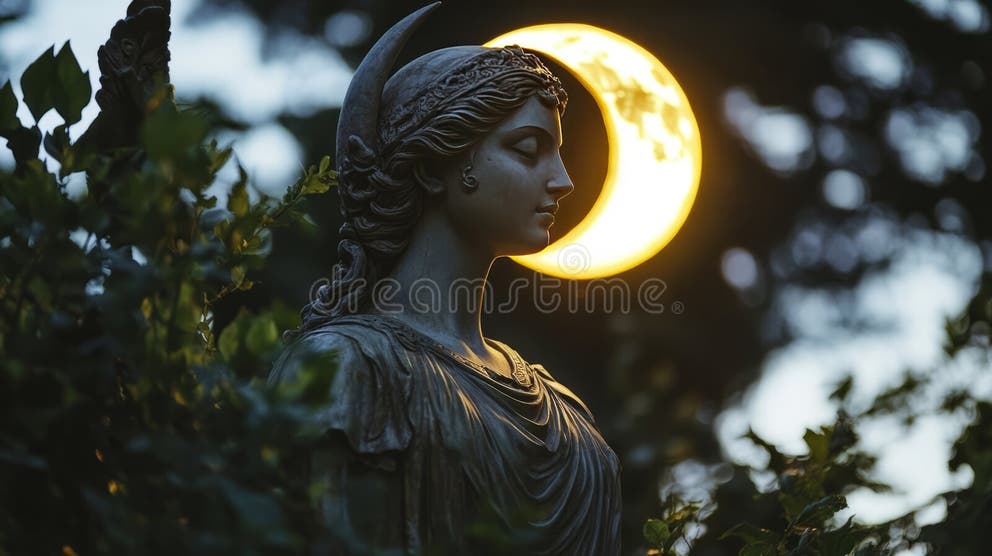 Moon Goddess Statue stock illustration. Illustration of dreamy - 390306027