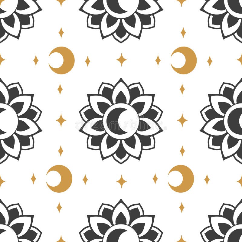 Moon Gold Pattern with Moon Geometry on White Background. Magic Poster ...