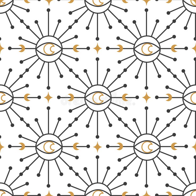 Moon Gold Pattern with Moon Geometry on White Background. Magic Poster ...