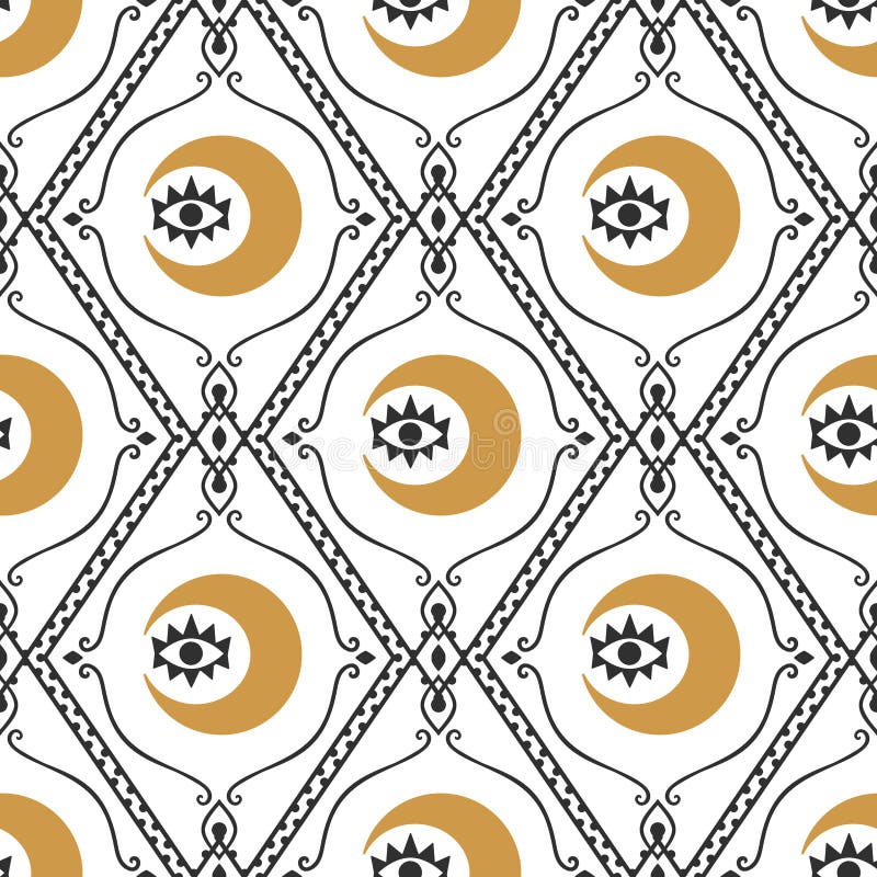 Moon Gold Pattern with Moon Geometry on White Background. Magic Poster ...