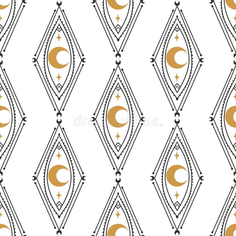 Moon Gold Pattern with Moon Geometry on White Background. Magic Poster ...