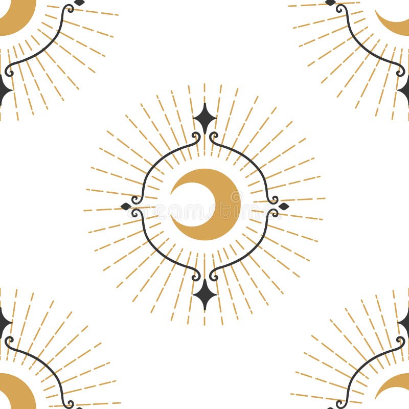 Moon Gold Pattern with Moon Geometry on White Background. Magic Poster ...