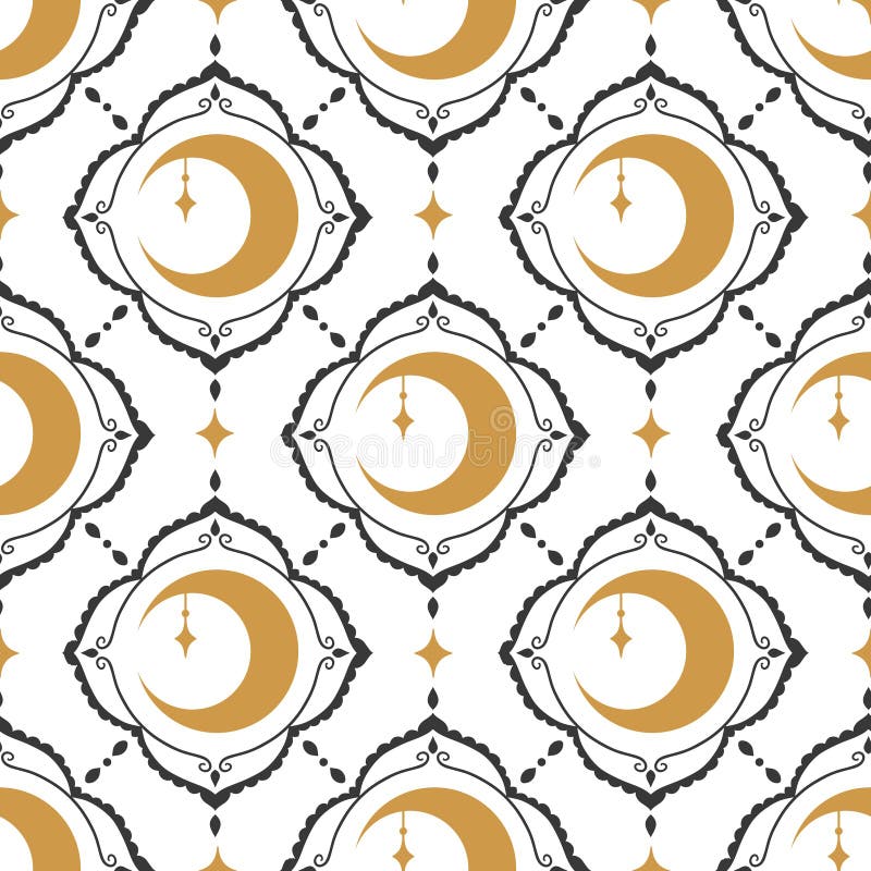 Moon Gold Pattern with Moon Geometry on White Background. Magic Poster ...