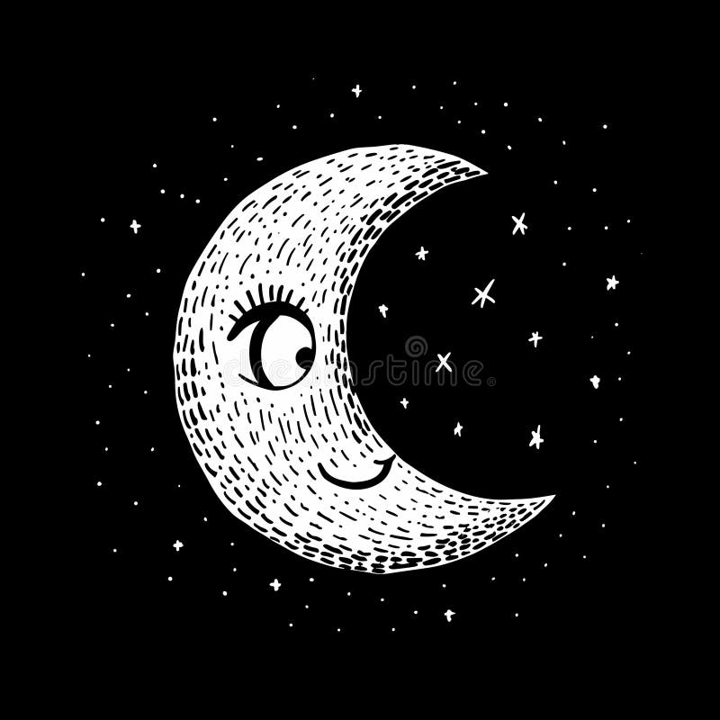 Moon Hand-drawn Comic Illustration. Moon. Vector Doodle Style Cartoon ...