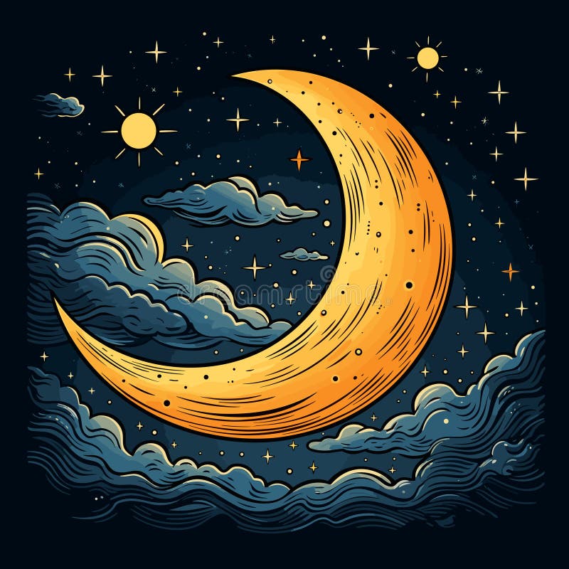 Moon Hand-drawn Comic Illustration. Moon. Vector Doodle Style Cartoon ...